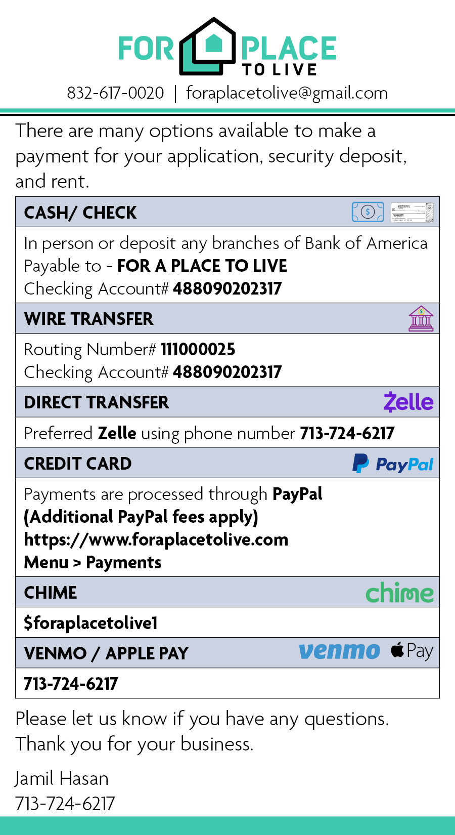 Pay your Bill with PayPal | For A Place To Live